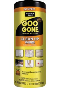 goo gone clean up wipes adhesive remover - 24 count - removes adhesive residue labels stickers crayon tree sap gum masking tape glue and more