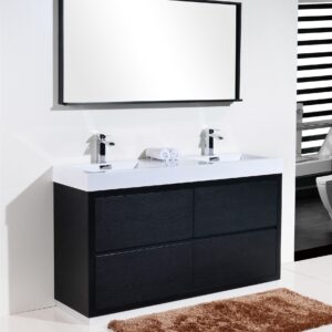 Bliss 60″ Black Double Sink Floor Mount Modern Bathroom Vanity