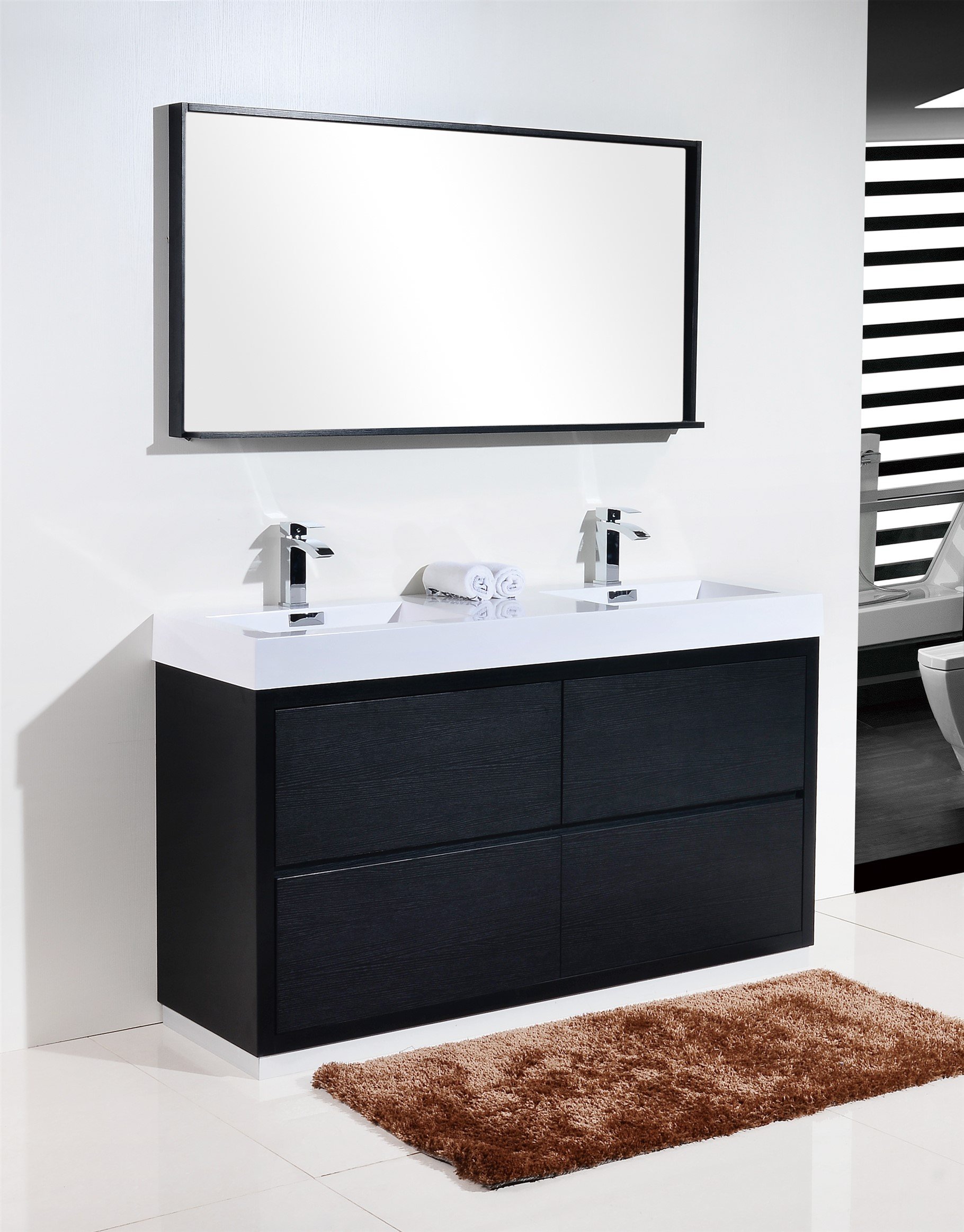 Bliss 60″ Black Double Sink Floor Mount Modern Bathroom Vanity