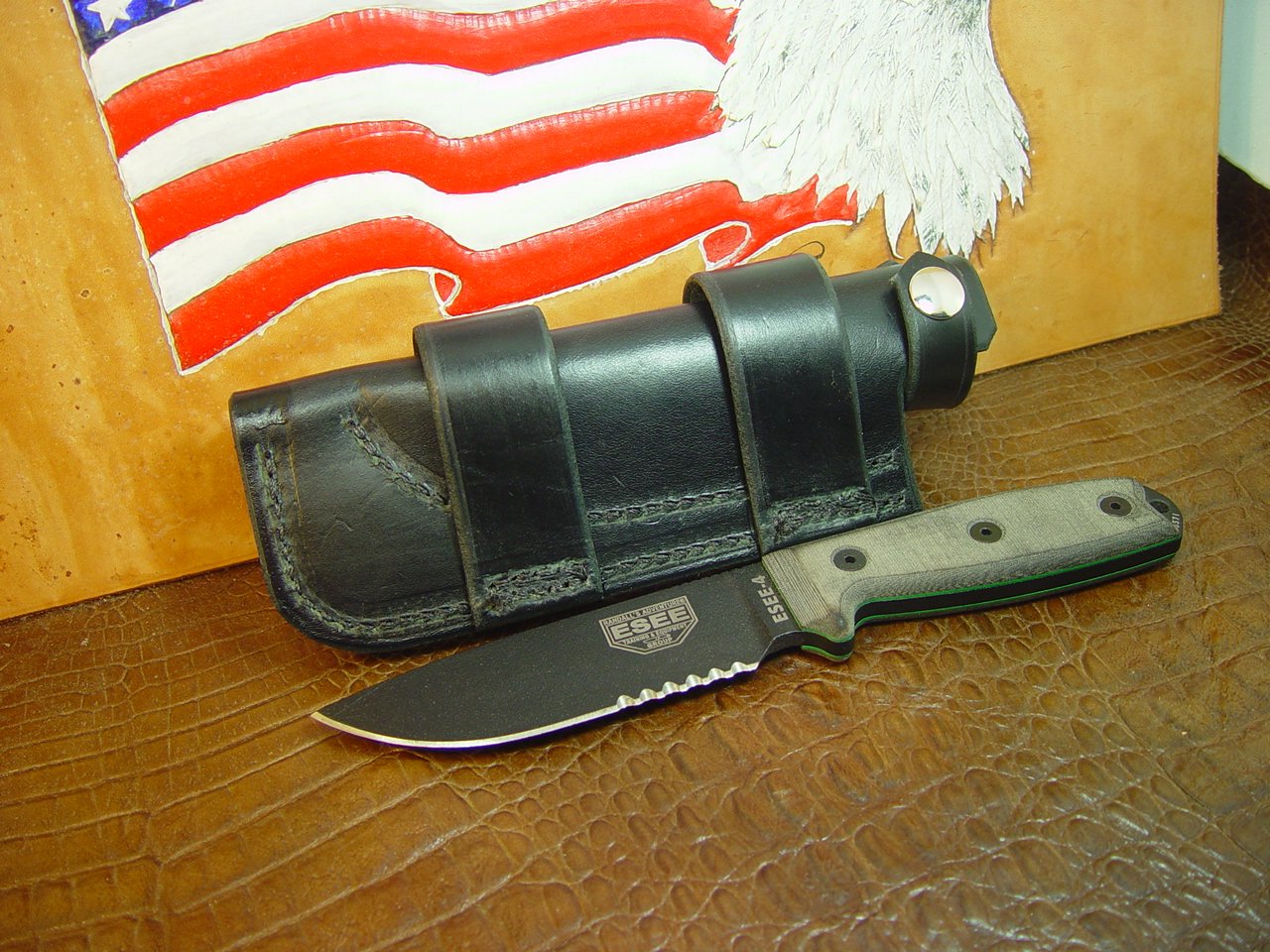 Custom Leather Knife Sheath Fits Rat 4 and ESEE 4, Leather Fixed Blade Knife Holder, Dyed Black