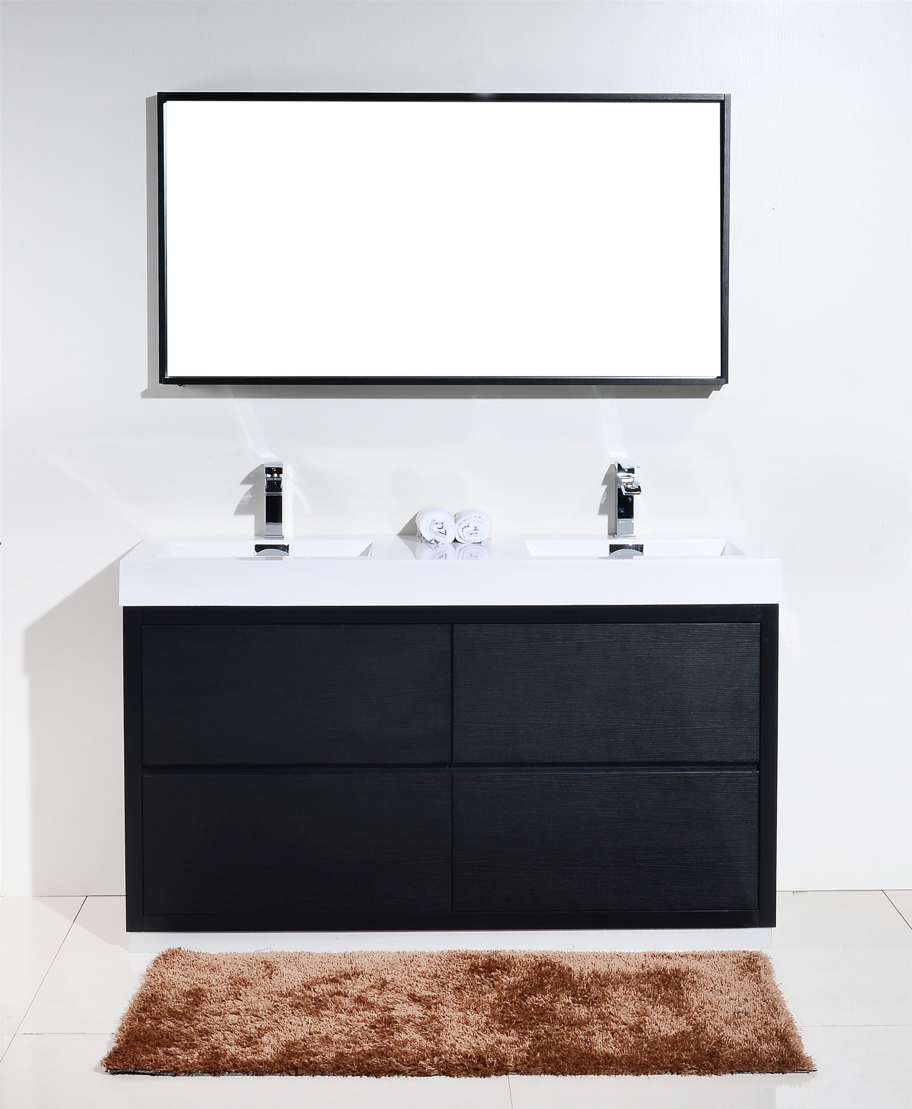 Bliss 60″ Black Double Sink Floor Mount Modern Bathroom Vanity