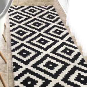 nuloom kellee hand tufted geometric wool runner rug, 2' 6" x 8', black