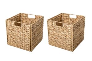 foldable hyacinth storage basket with iron wire frame by trademark innovations (set of 2) natural