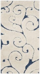 safavieh florida shag collection accent rug - 2'3" x 4', cream & blue, scroll design, non-shedding & easy care, 1.2-inch thick ideal for high traffic areas in foyer, living room, bedroom (sg455-1165)