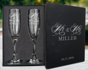 christmas-stockings-by-stockingfactory mr and mrs champagne wedding glasses, set of 2 personalized toasting flutes, engraved mr and mrs wedding toast glass flutes, bride and groom