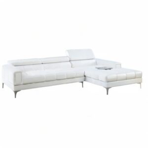 Poundex Bobkona Hayden Bonded Leather Sectional with Adjustable Back, White