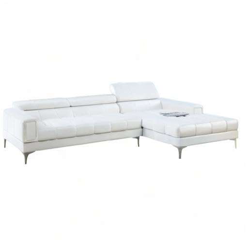 Poundex Bobkona Hayden Bonded Leather Sectional with Adjustable Back, White