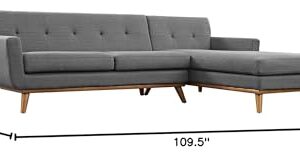 Modway Engage Mid-Century Modern Upholstered Right-Facing Sectional Sofa, Gray Fabric