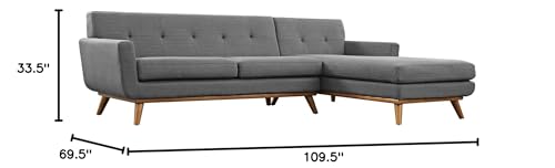 Modway Engage Mid-Century Modern Upholstered Right-Facing Sectional Sofa, Gray Fabric