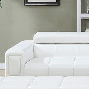 Poundex Bobkona Hayden Bonded Leather Sectional with Adjustable Back, White