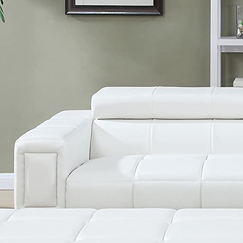 Poundex Bobkona Hayden Bonded Leather Sectional with Adjustable Back, White