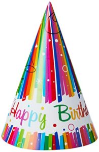 multicolor rainbow ribbons birthday paper party hats (pack of 8) - vibrant paper hats, perfect for kids & adults - one size fits all