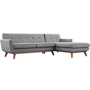 modway engage mid-century modern upholstered right-facing sectional sofa, gray fabric