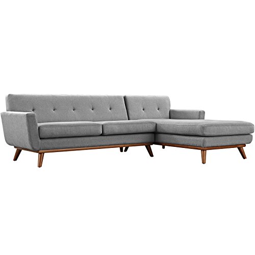 Modway Engage Mid-Century Modern Upholstered Right-Facing Sectional Sofa, Gray Fabric