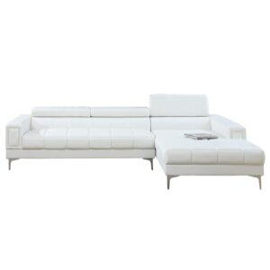 poundex bobkona hayden bonded leather sectional with adjustable back, white