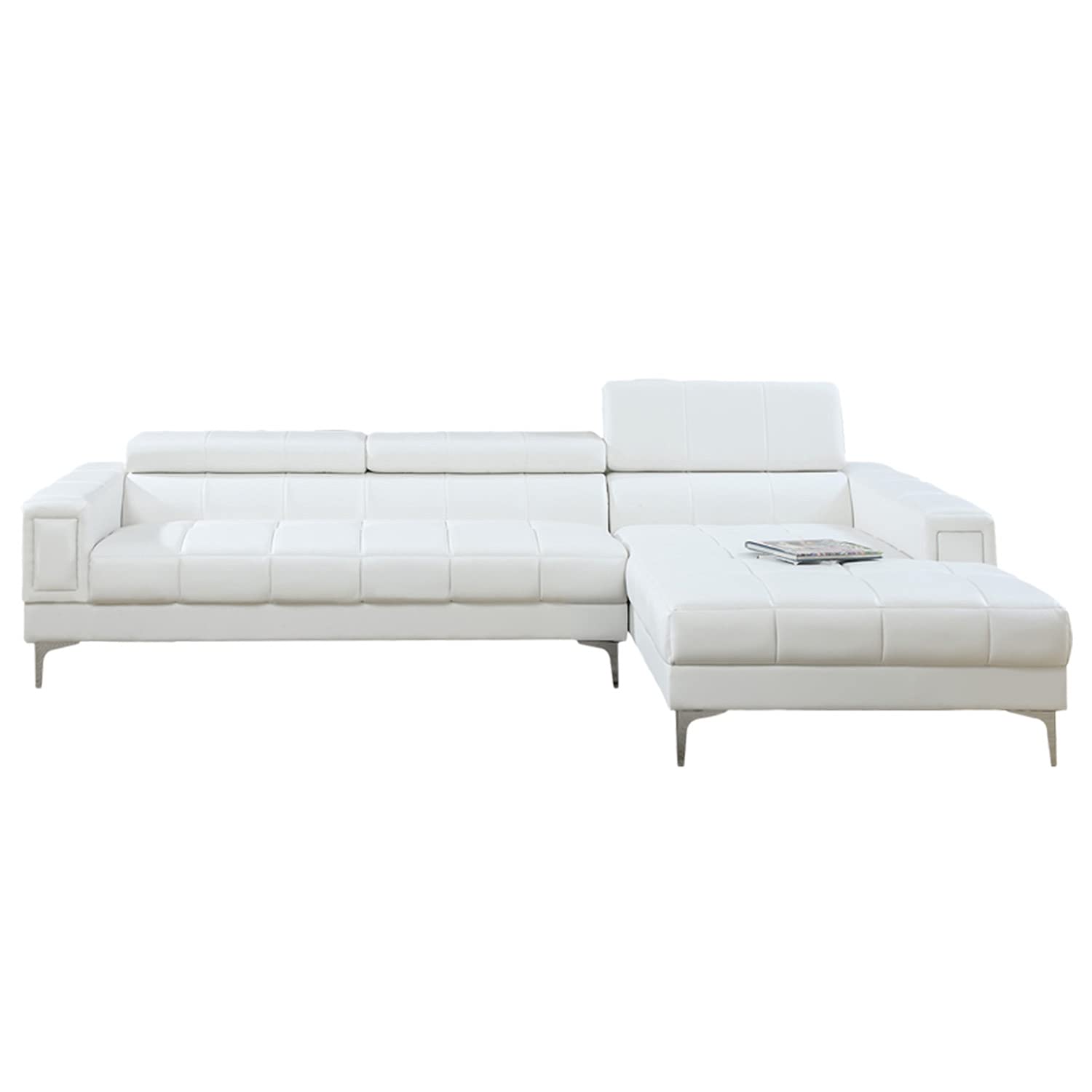 Poundex Bobkona Hayden Bonded Leather Sectional with Adjustable Back, White