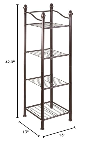 Organize It All 4 Tier Belgium Shelf Tower, Space Saver, Bathroom Organizer, Storage for Towels, Toiletries, Easy to Assemble,, Oil Rubbed Bronze