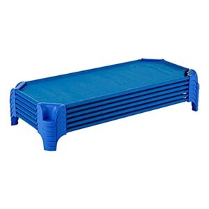 sprogs heavy-duty stackable standard size 52"l daycare cots for kids and toddlers, stacking preschool classroom kids cots for sleeping, resting, naptime, pack of 6, blue