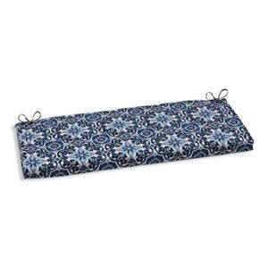 pillow perfect outdoor/indoor bench/swing cushion, 18" x 45", blue woodblock prism