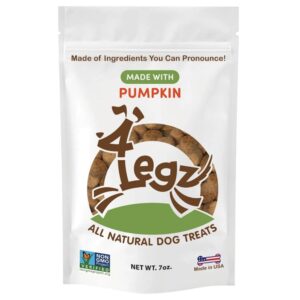 4legz organic pumpkin vegan dog treats from low fat & crunchy natural snack biscuits for dogs small, medium & large - made in usa products only (7 ounce, pack of 1)