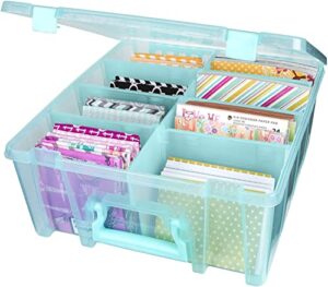 artbin super satchel compartment box - stackable durable art storage with 8 removable compartments, smart closure, and portable design for craft supplies, threads, ribbons, paint tubes