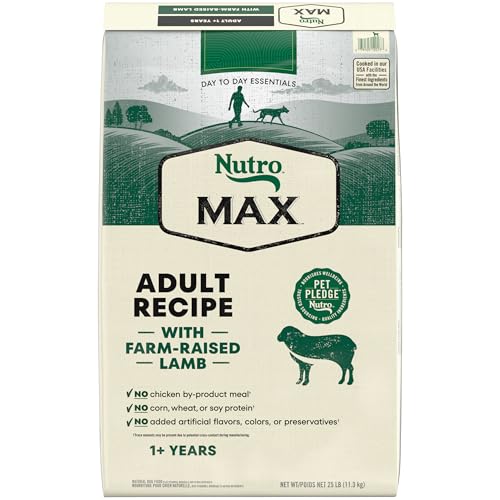 NUTRO MAX Adult Recipe Dry Dog Food With Farm Raised Lamb, 25 LB Bag