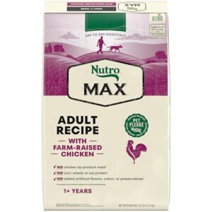 nutro max adult recipe dry dog food with farm raised chicken, 25 lbs.