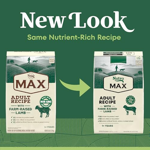 NUTRO MAX Adult Recipe Dry Dog Food With Farm Raised Lamb, 25 LB Bag