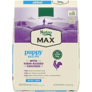 nutro max puppy recipe dry dog food with farm-raised chicken, 12 lb bag