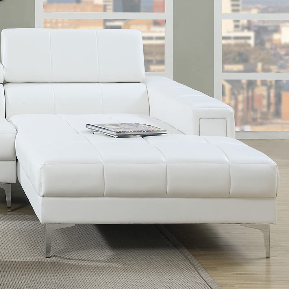 Poundex Bobkona Hayden Bonded Leather Sectional with Adjustable Back, White