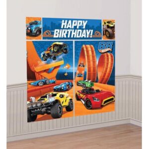 adorable hot wheels wild racer scene setters wall decor kit - (pack of 5) - perfect for kids' birthdays & racing-themed events