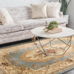 Unique Loom Versailles Collection Traditional Classic Floral Motif Area Rug (8' 0 x 10' 0 Rectangular, Slate Blue/ Ivory)