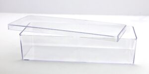 clear plastic box - 9 1/2"l x 3 9/16" w x 2 1/4" h - 4 boxes per pack