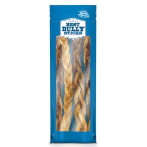 best bully sticks all natural 12 inch braided bully sticks for medium and large dogs - easily digestible limited ingredient rawhide alternative dog chew - free-range grass-fed beef dog treats - 4 pack