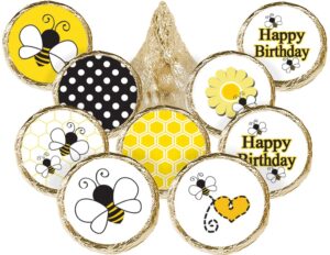 bumble bee birthday party favor chocolate kisses candy stickers, bee party favors - 180 labels