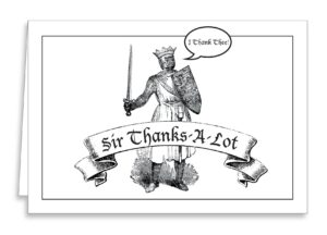 guajolote prints thank you notes 12 cards & envelopes funny sir lancelot for knight themed party