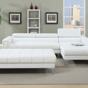 Poundex Bobkona Hayden Bonded Leather Sectional with Adjustable Back, White