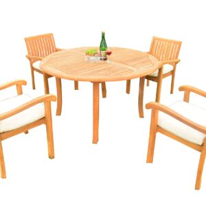 5 PC A Grade Outdoor Patio Teak Dining Furniture Set - 48" Round Table & 4 Naples Stacking Arm Chairs