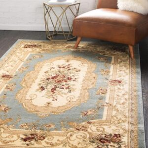 Unique Loom Versailles Collection Traditional Classic Floral Motif Area Rug (8' 0 x 10' 0 Rectangular, Slate Blue/ Ivory)