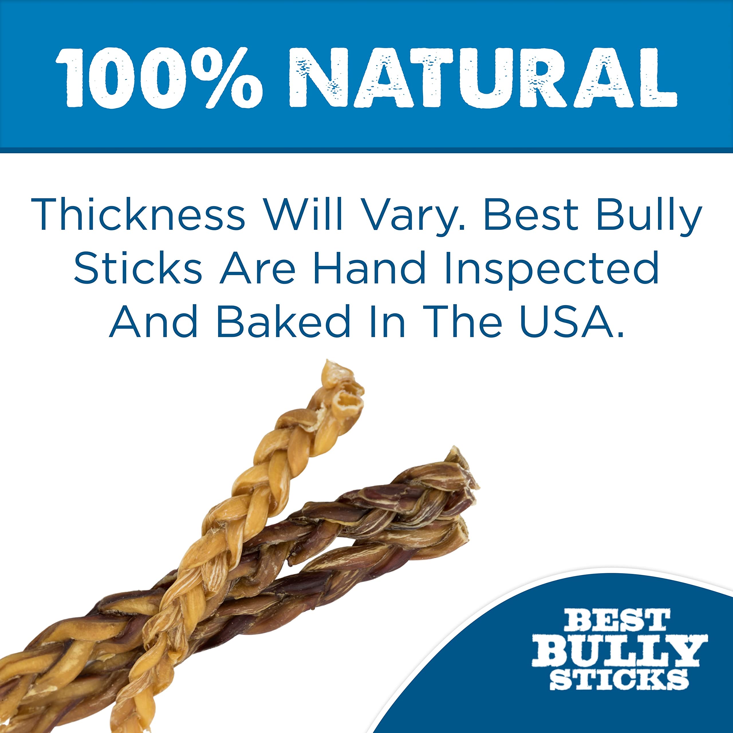 Best Bully Sticks All Natural 12 Inch Braided Bully Sticks for Medium and Large Dogs - easily digestible Limited Ingredient Rawhide Alternative Dog Chew - Free-Range Grass-Fed Beef Dog Treats - 4 Pack