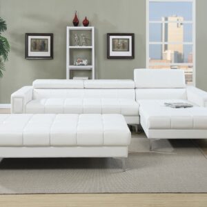 Poundex Bobkona Hayden Bonded Leather Sectional with Adjustable Back, White