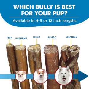 Best Bully Sticks All Natural 12 Inch Braided Bully Sticks for Medium and Large Dogs - easily digestible Limited Ingredient Rawhide Alternative Dog Chew - Free-Range Grass-Fed Beef Dog Treats - 4 Pack