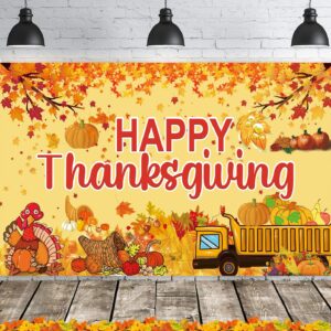 famoby happy thanksgiving fabric sign poster banner backdrop and pumpkin turkey maple leaf pattern for thanksgiving day photo booth background party decoration