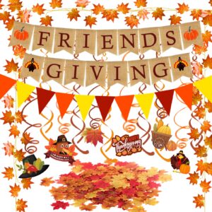 famoby friendsgiving burlap banner paper triangular bunting maple leaf garland plastic streamer for thanksgiving day party decoration