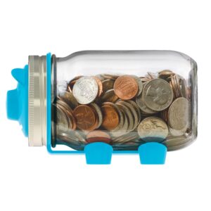 jarware 82637 piggy bank lid for regular mouth mason jars, blue