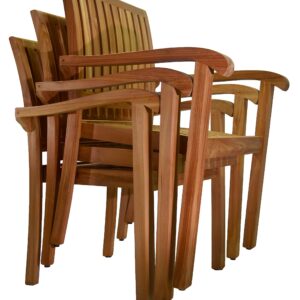 5 PC A Grade Outdoor Patio Teak Dining Furniture Set - 48" Round Table & 4 Naples Stacking Arm Chairs