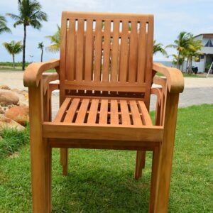 5 PC A Grade Outdoor Patio Teak Dining Furniture Set - 48" Round Table & 4 Naples Stacking Arm Chairs