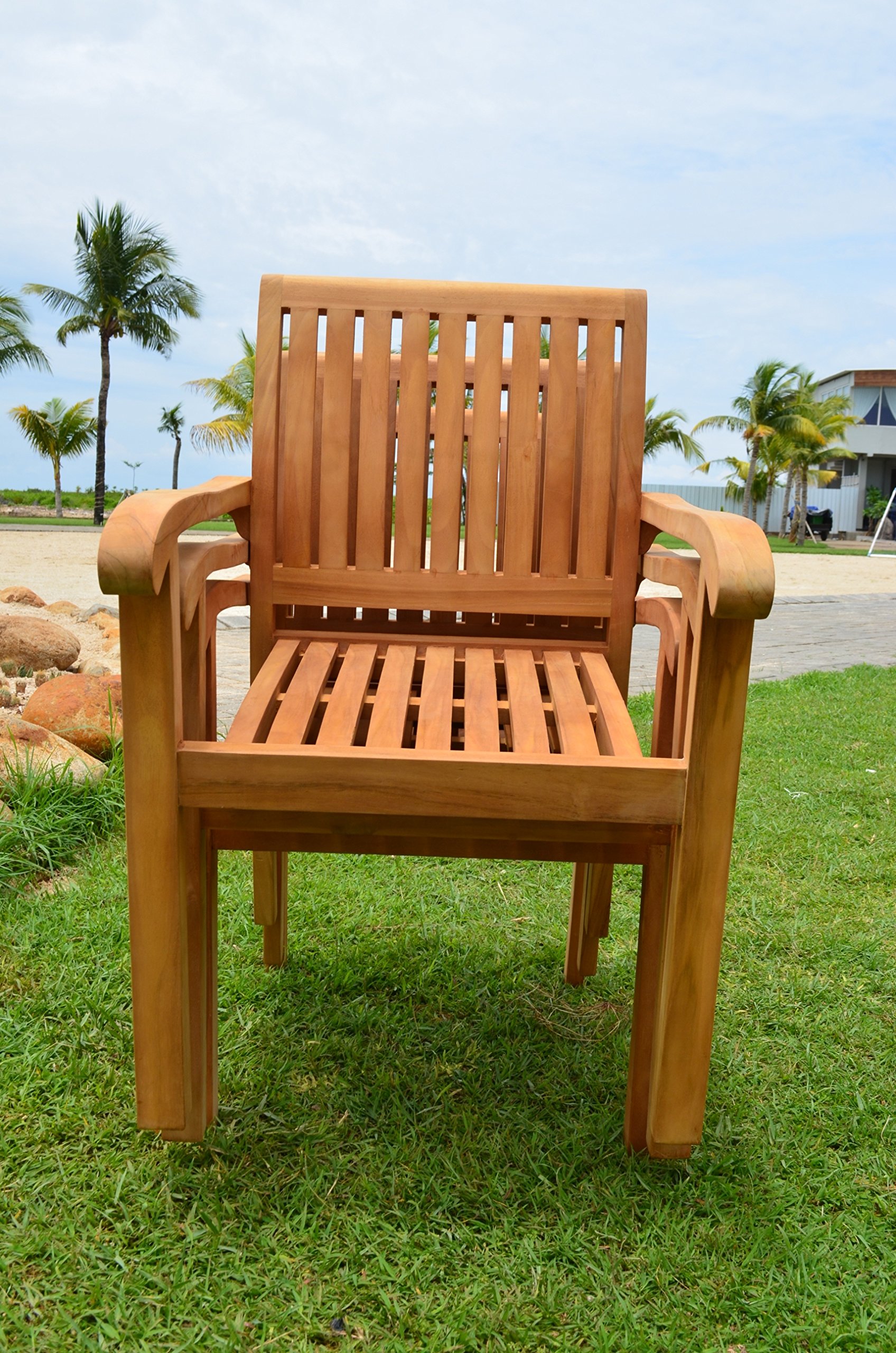 5 PC A Grade Outdoor Patio Teak Dining Furniture Set - 48" Round Table & 4 Naples Stacking Arm Chairs