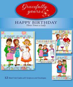 gracefully yours church kitchen ladies 3 times a lady birthday greeting cards featuring marylou herald, 12, 4 designs/3 each with scripture message