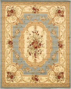 unique loom versailles collection traditional classic floral motif area rug (8' 0 x 10' 0 rectangular, slate blue/ ivory)